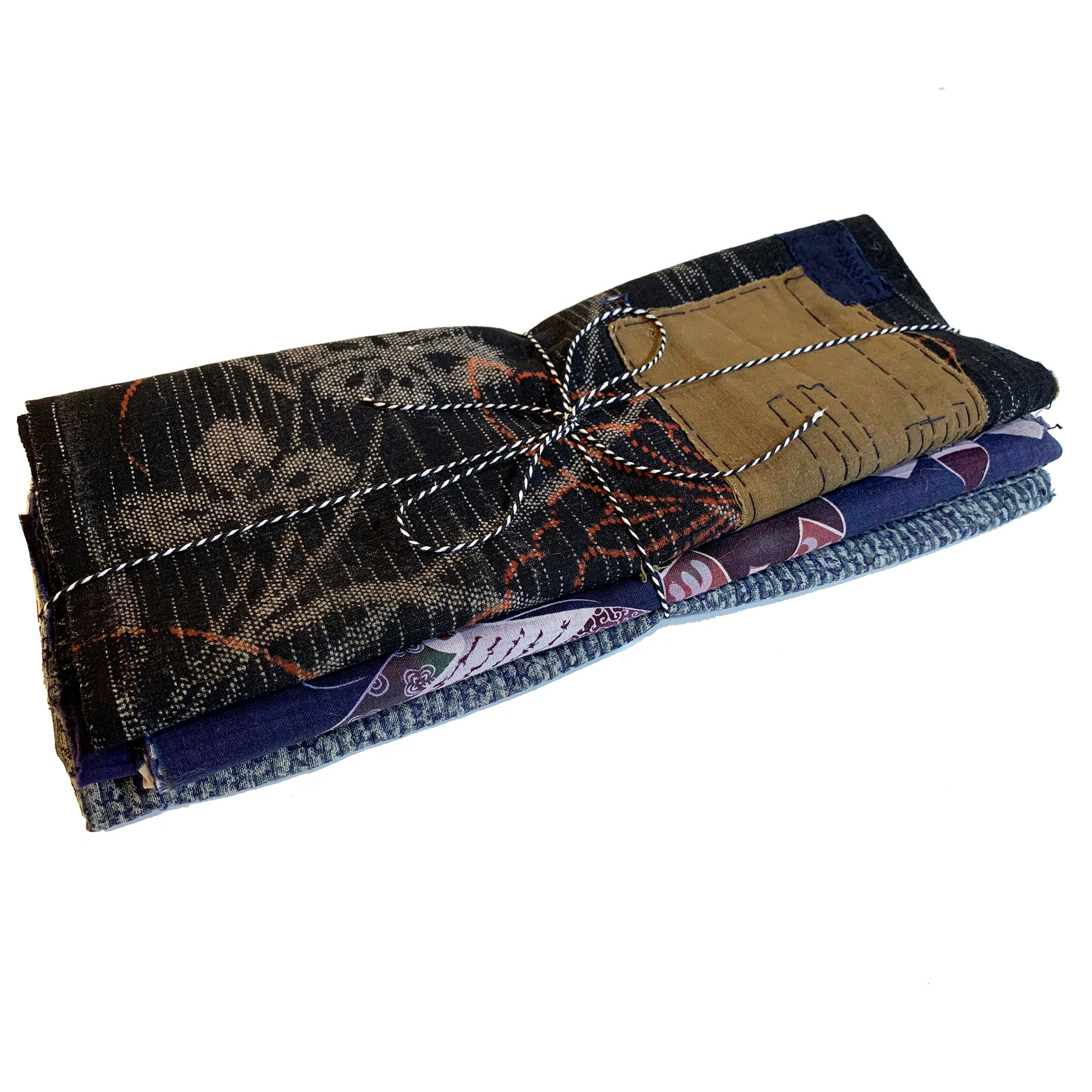 1 lb Vintage Japanese fabric remnant pack - cool toned patterns | BORO BORO